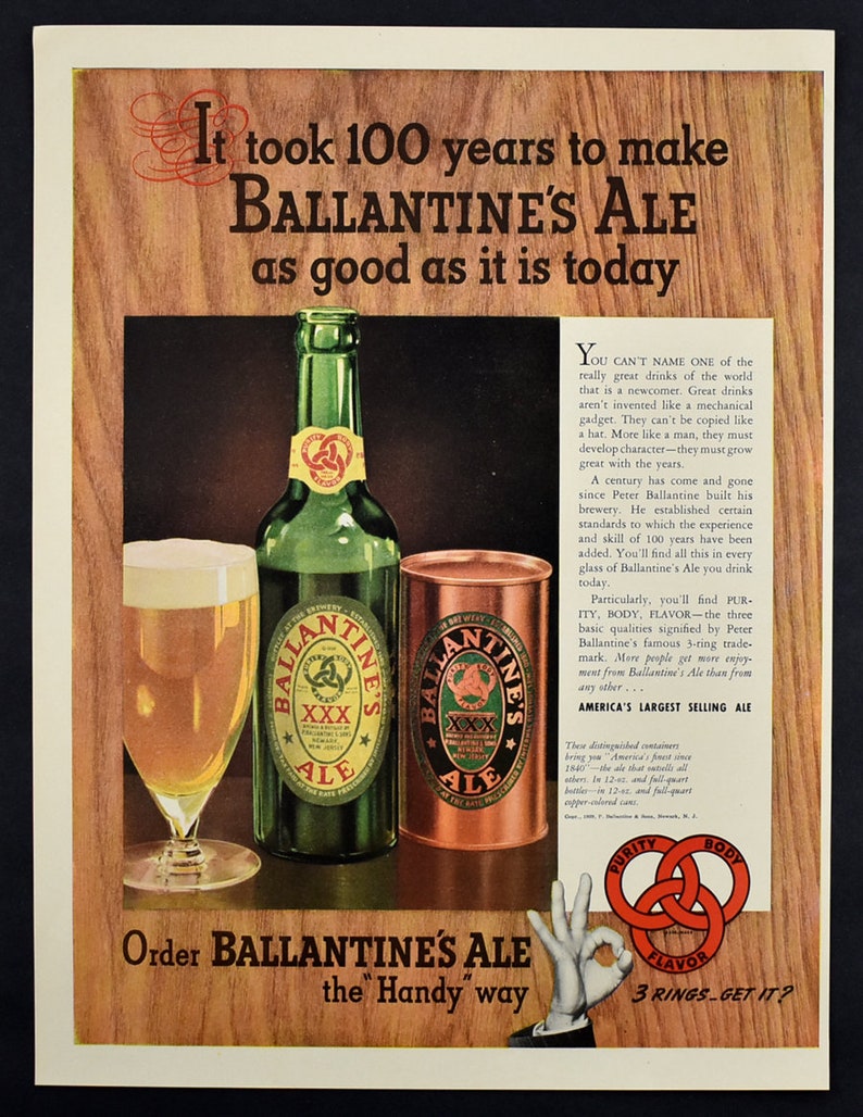 1939 Ballantine's Ale Vintage Ad Retro Alcohol Ads - Etsy