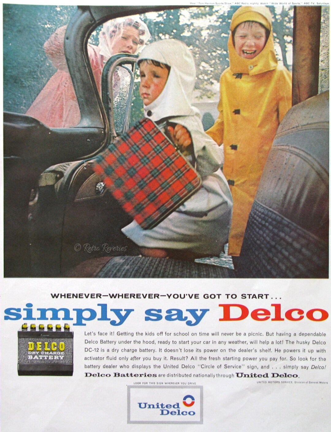 Vintage 1962 Ad, United Delco Car Battery Ad, 1960s School Run, 1960s ...