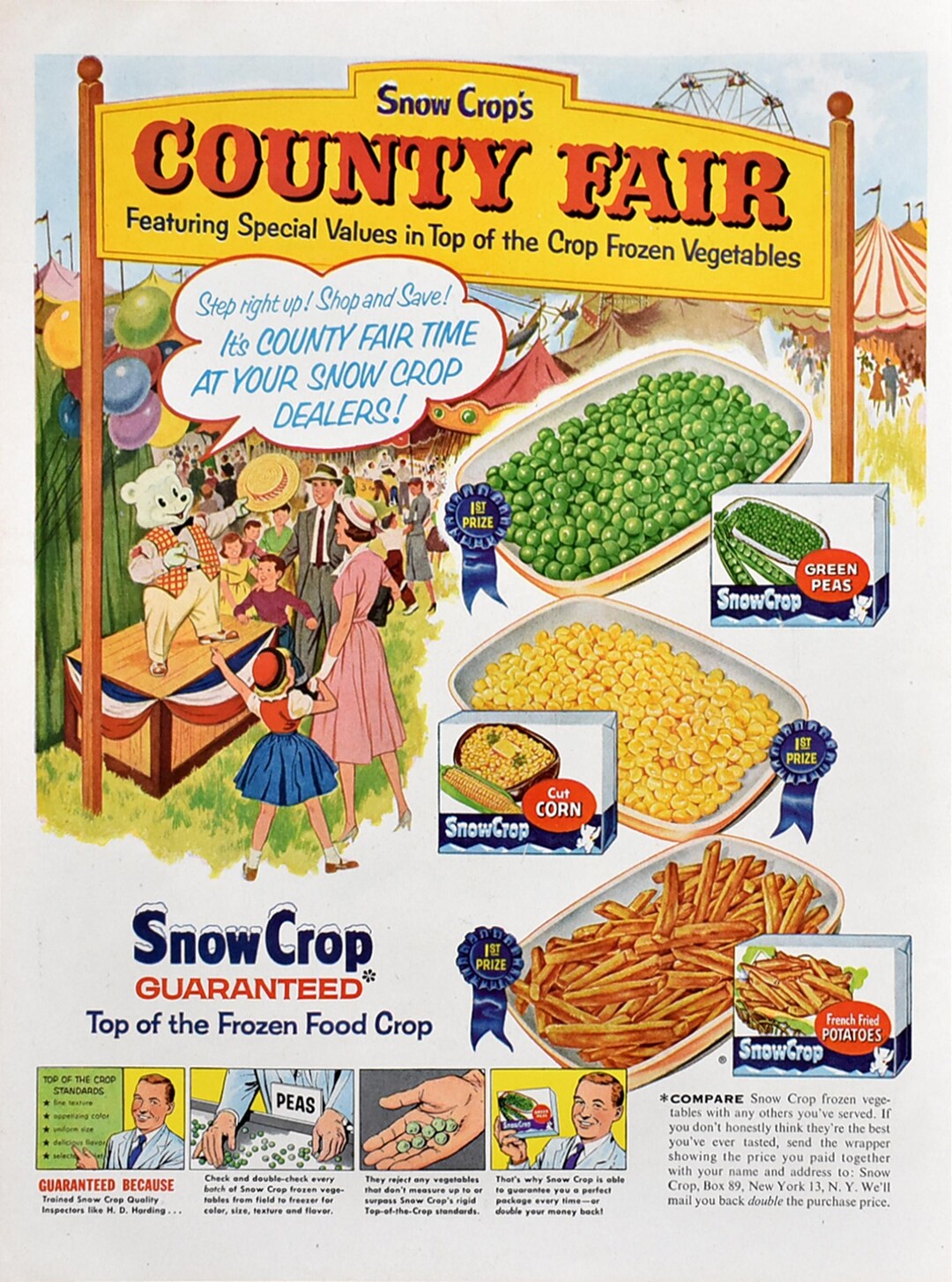 1957 Snow Crop Frozen Vegetables Ad, Vintage Food Ads to Frame, Country ...