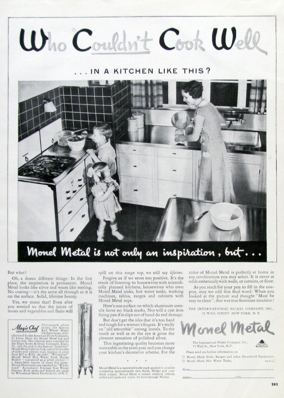 1933 Monel Metal Kitchen Ad - Magic Chef Kitchen Stove - 1930s Kitchen ...