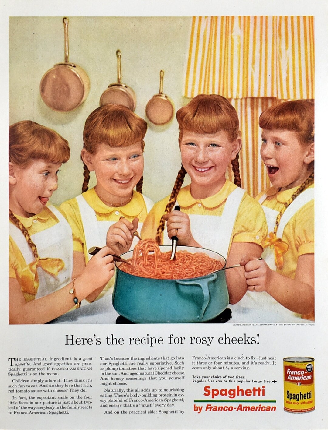 1956 Franco American Spaghetti Ad, Red Haired Quadruplets, Retro ...
