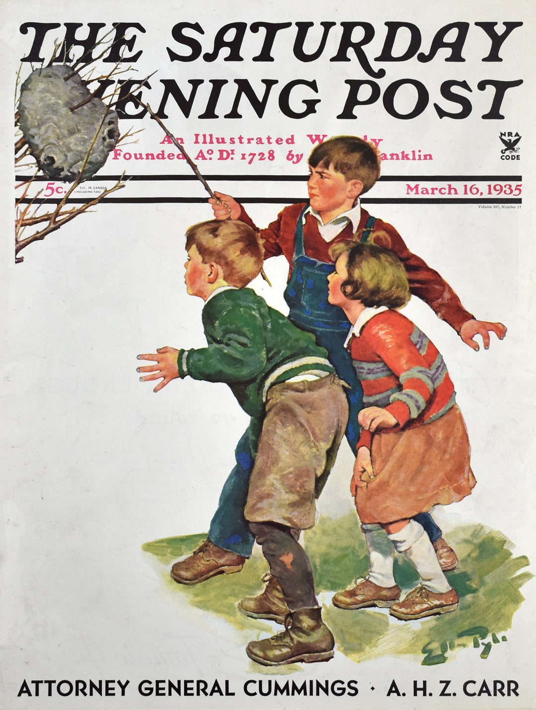 Vintage 1935 Saturday Evening Post Cover, Country Wall Art, Children ...