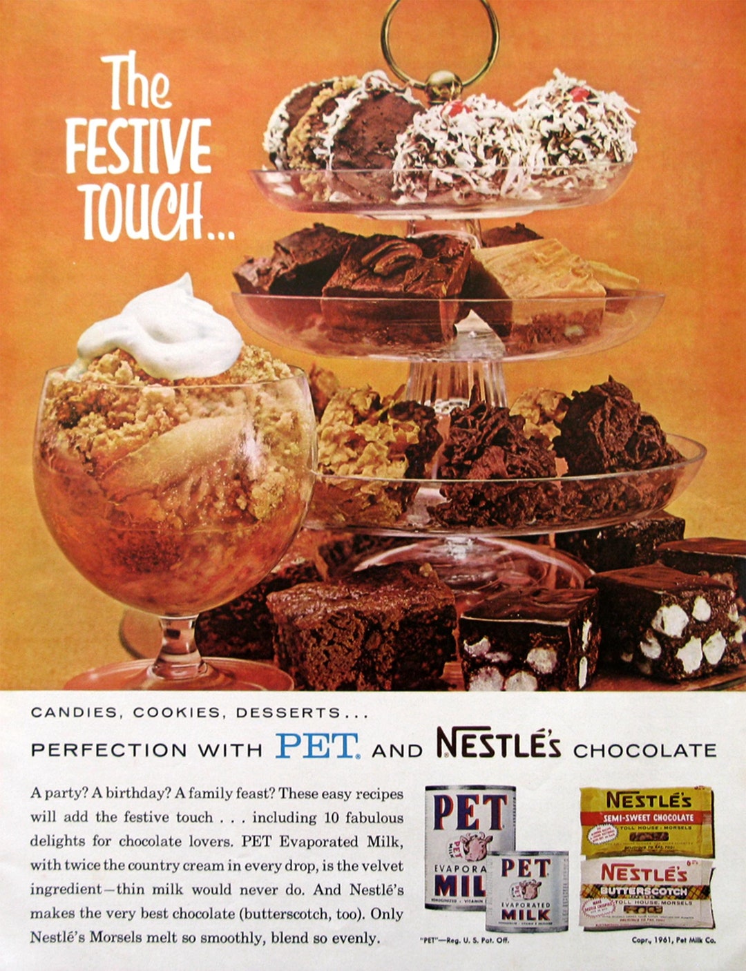 1961 Nestle Chocolate Ad, Retro 1960s Kitchen Decor Autumn, PET ...