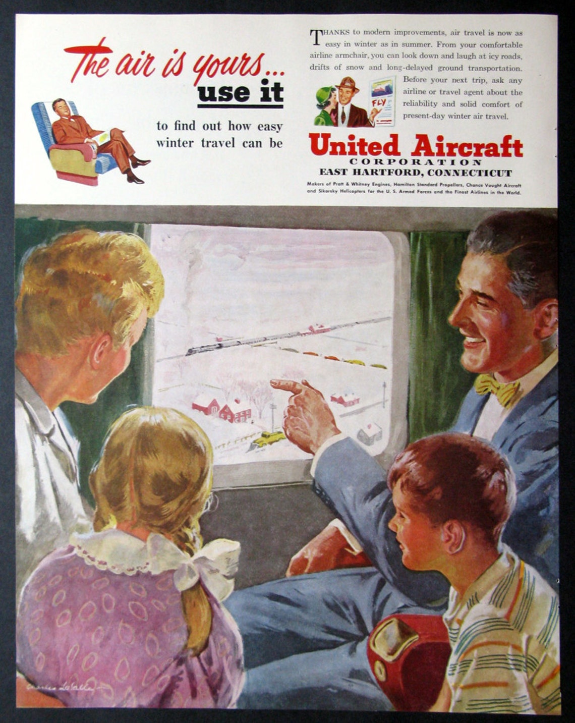 Vintage 1950 United Aircraft Ad 1950s Family Traveling - Etsy