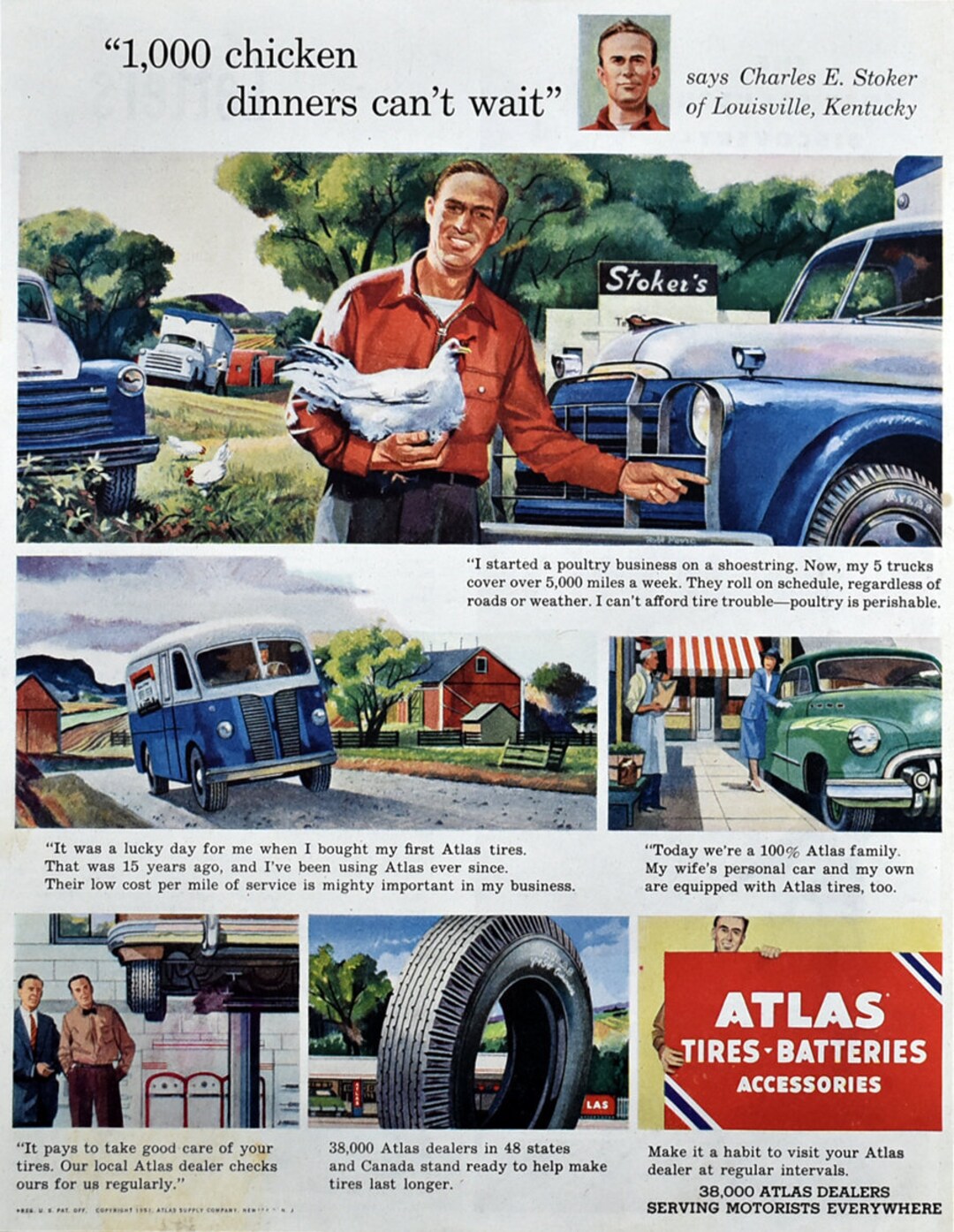 1951 Atlas Tires Ad 1950s Truck Art, Retro 50s Farmhouse Decor, Stokers ...