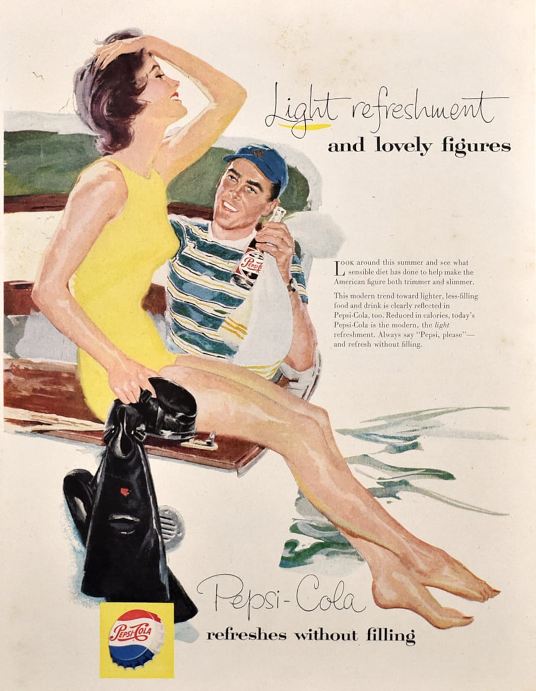 1957 Pepsi Cola Ad, Retro Skin Diver Gift, Vintage Wall Decor, 1950s ...