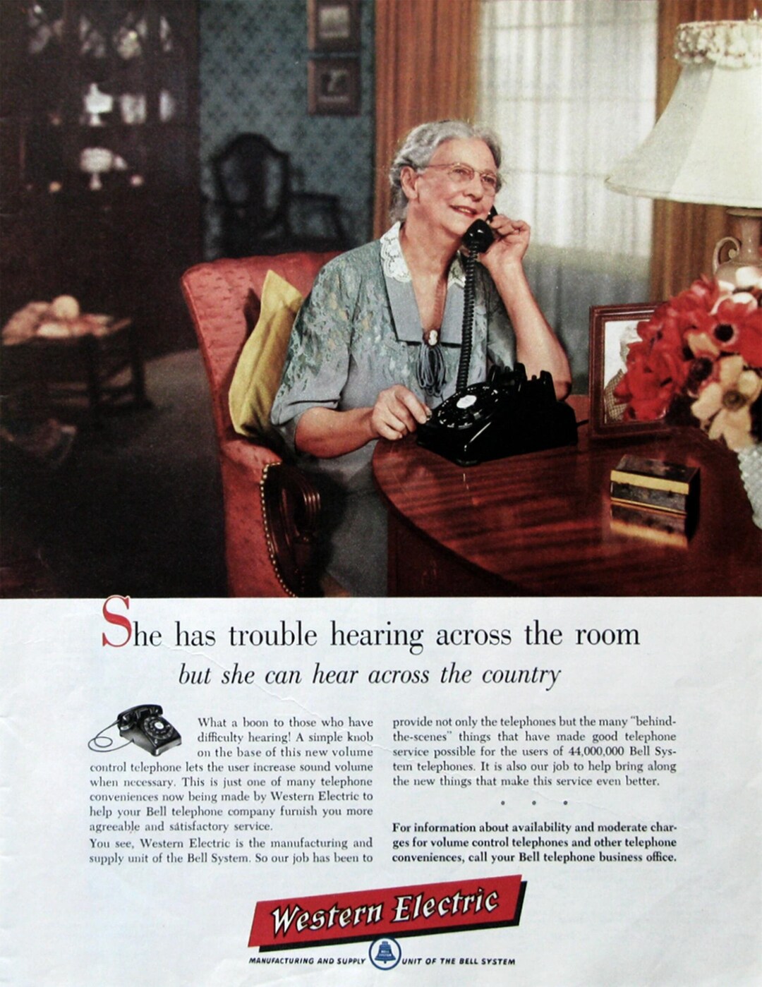 1955 Western Electric Vintage Telephone Ads, 1950s Grandma Talking on ...