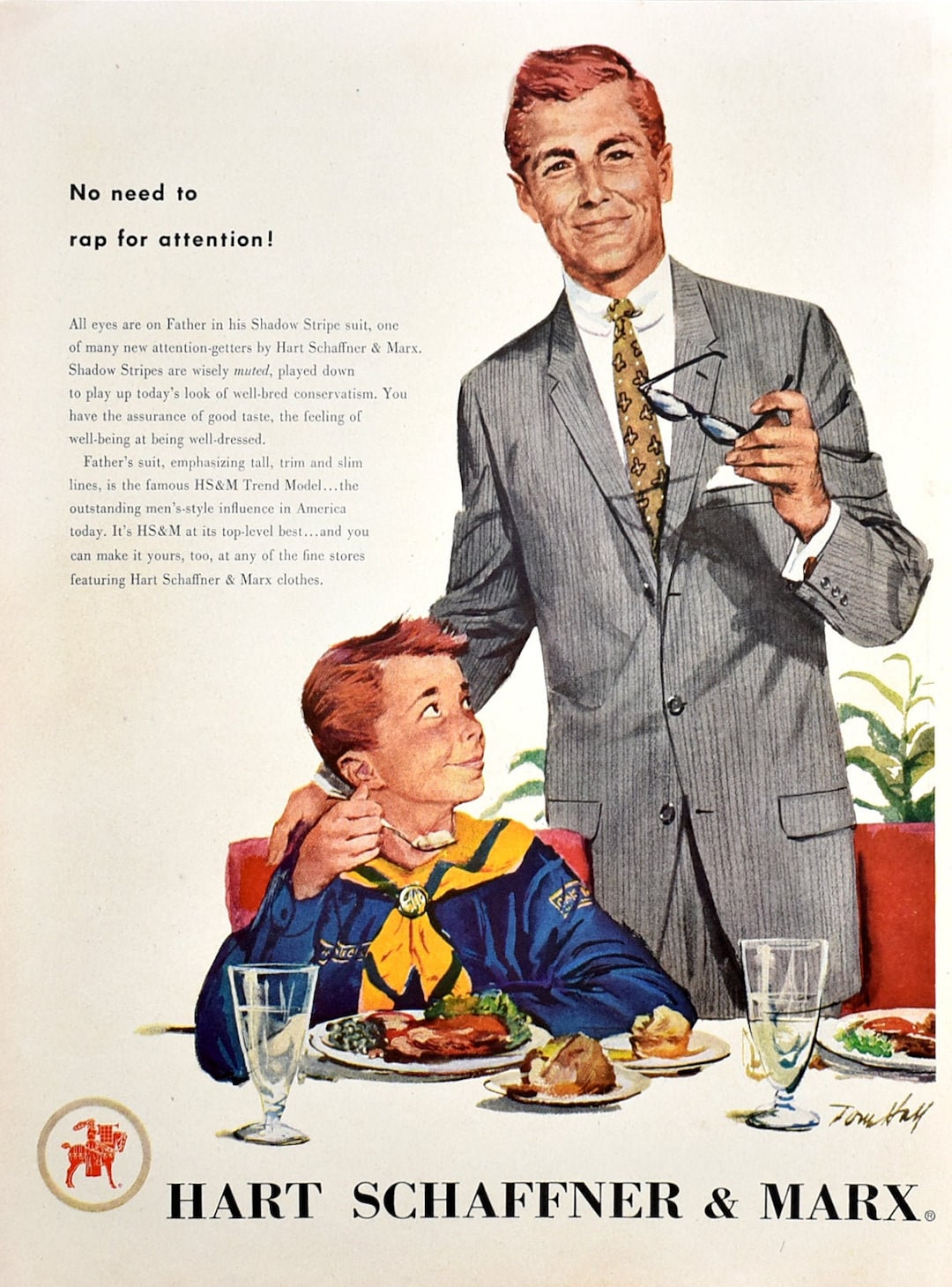 1957 Hart Schaffner & Marx Ad, Vintage Fashion Ads, 1950s Boy Scout ...