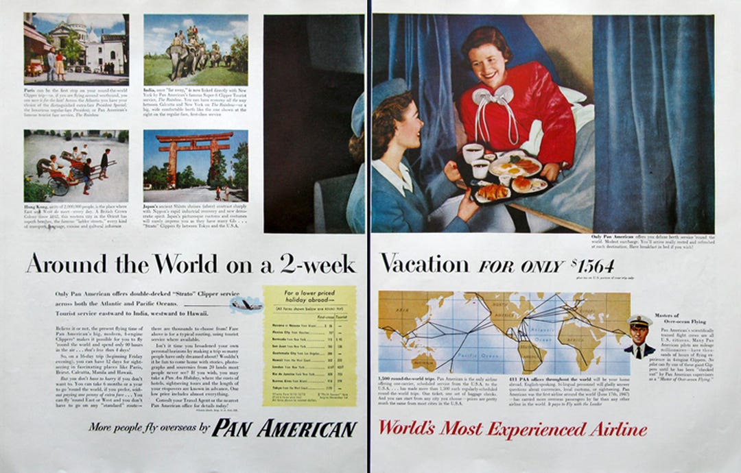 1953 Pan American Ad, Pan Am Airlines Retro Travel Poster, Around the ...