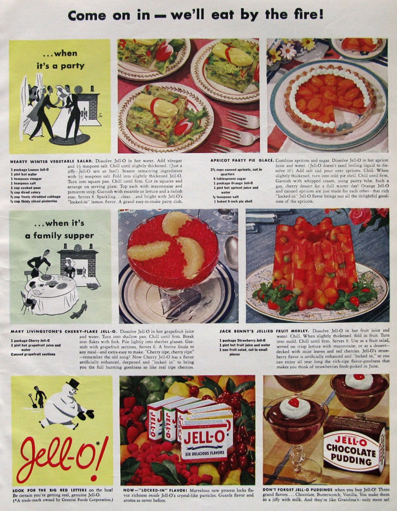 1942 Jell-o Ad Retro Kitchen Decor Midcentury Fruit Salad | Etsy