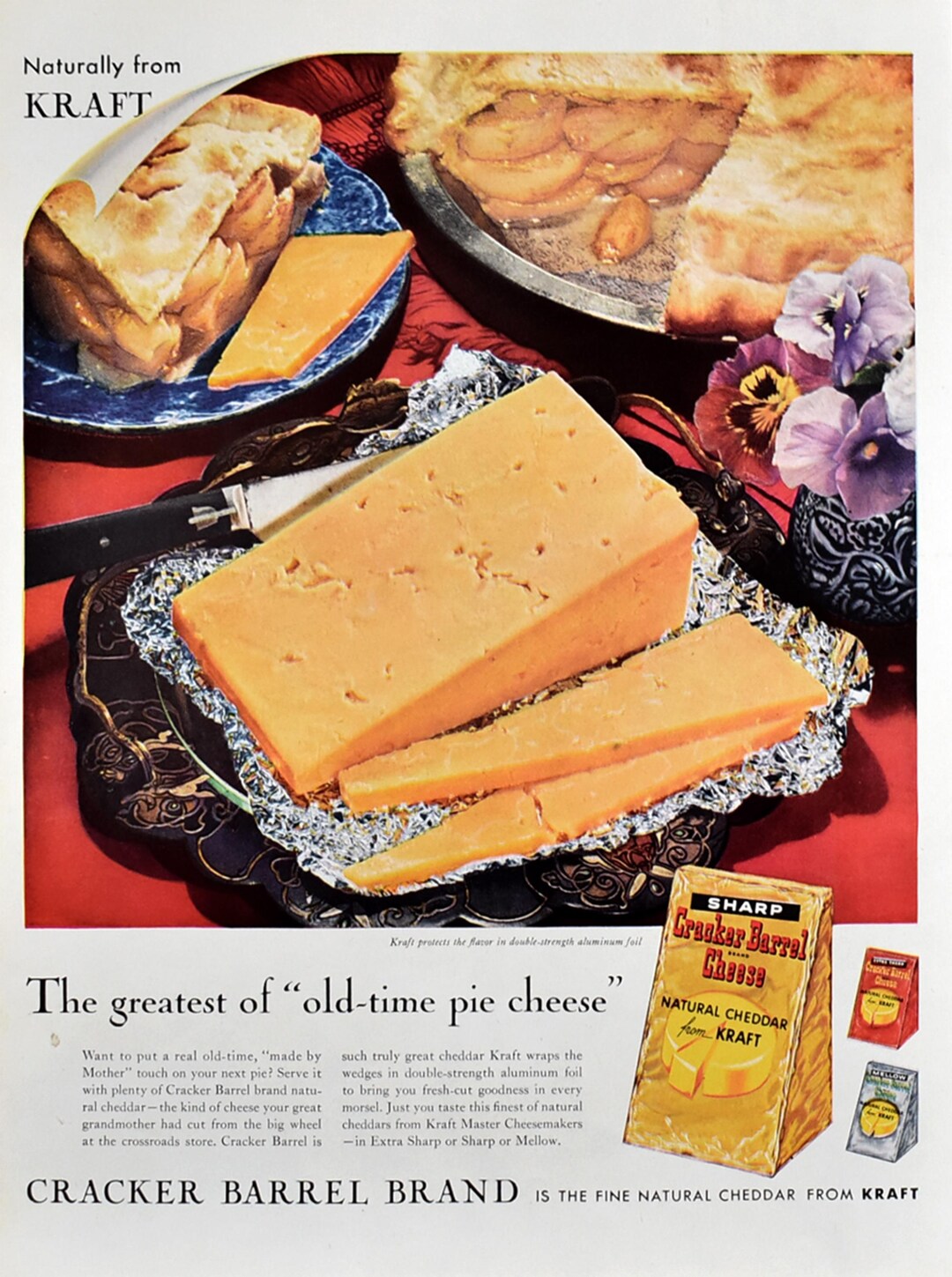 1958 Cracker Barrel Cheddar Cheese Ad, Cheese & Apple Pie, Retro Autumn ...