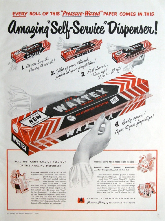 1950 Waxtex Waxtex Waxed Paper Ad Papel encerado a presión - Etsy España