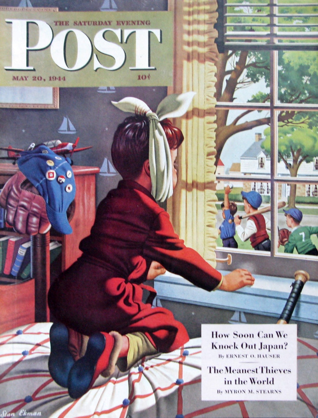 1944 Boy With Mumps, Post Magazine Cover, 1940s Americana, Baseball Art ...