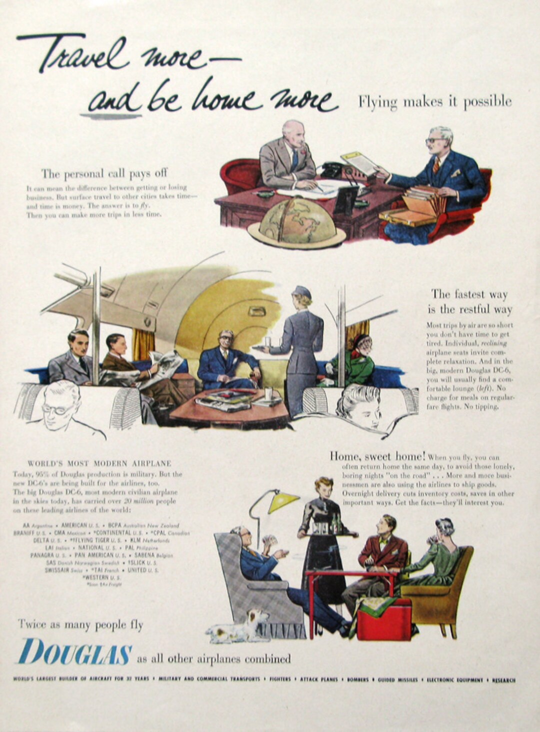 1952 Douglas Aircraft Ad, Vintage 1950s Business Travel Ad, 50s Gallery ...