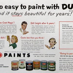 1953 Duco Enamel Paint Ad, Red, White, Blue Farmhouse Kitchen Decor ...