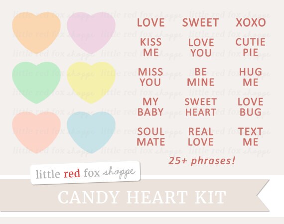 Candy Heart Kit Clipart Valentines Day Clip Art Sweetheart | Etsy
