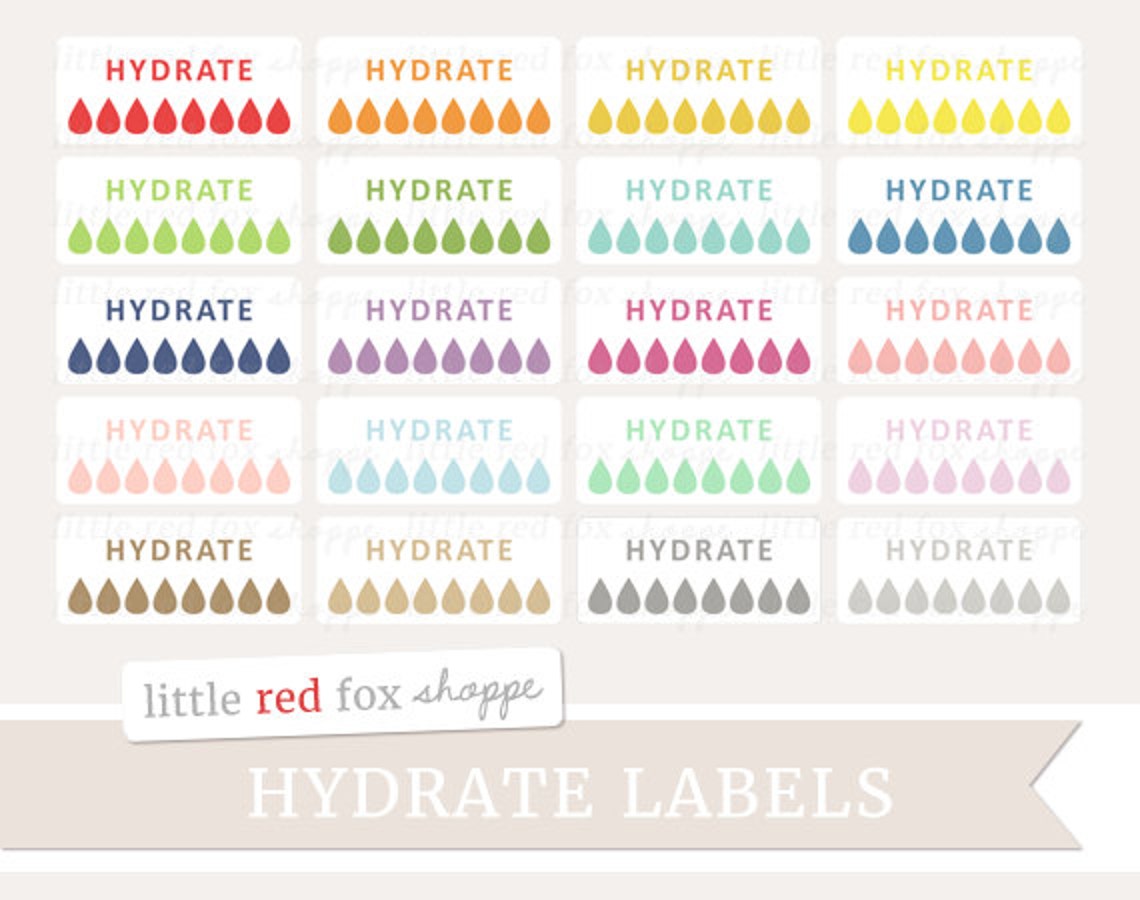 Hydration Clipart, Hydrate Labels Clip Art Water Planner Erin Condren ...