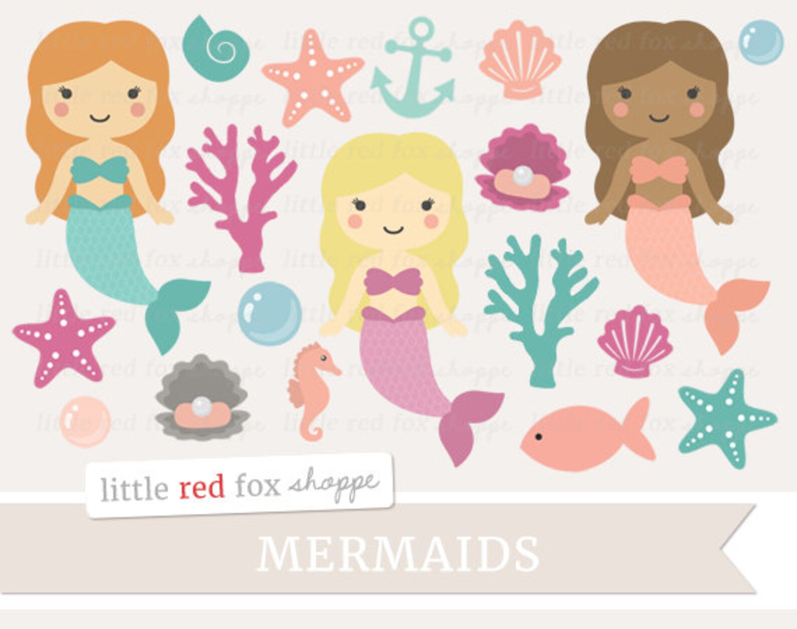 Mermaid Clipart Ocean Clip Art Princess Clipart Beach - Etsy