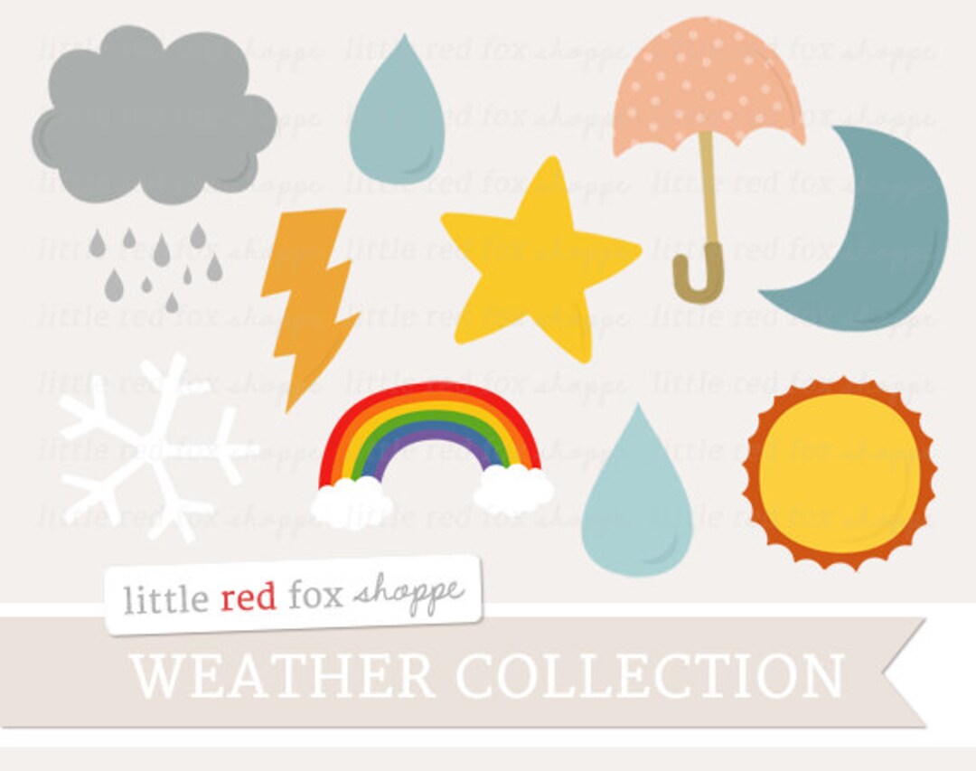 Weather Clipart, Weather Clip Art Design Cloud Sun Moon Umbrella Star ...