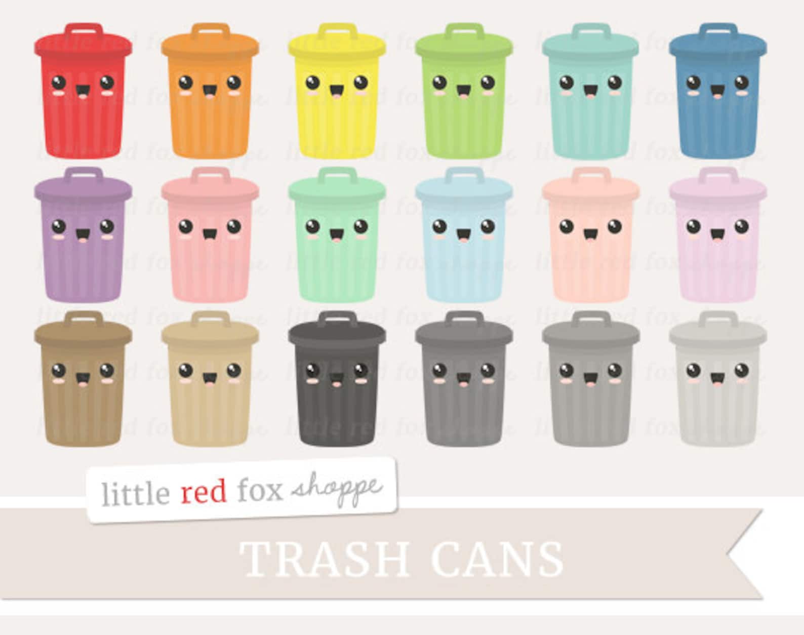 Kawaii Trash Can Clipart Garbage Can Clip Art Chore Reminder | Etsy
