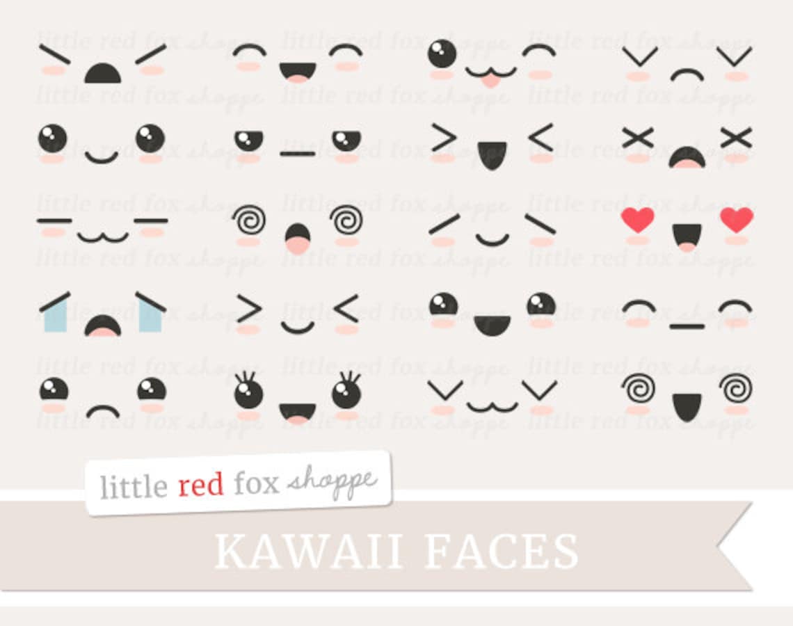Kawaii Face Clipart Cute Faces Clip Art Expression Happy Sad - Etsy
