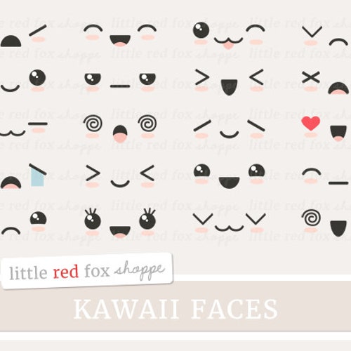 Kawaii Face Clipart Cute Faces Clip Art Expression Happy Sad - Etsy
