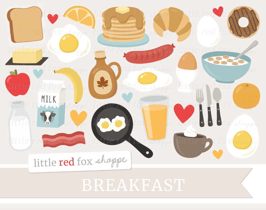 Breakfast Clipart, Food Clip Art, Eggs Clipart, Pancakes Clipart, Milk ...