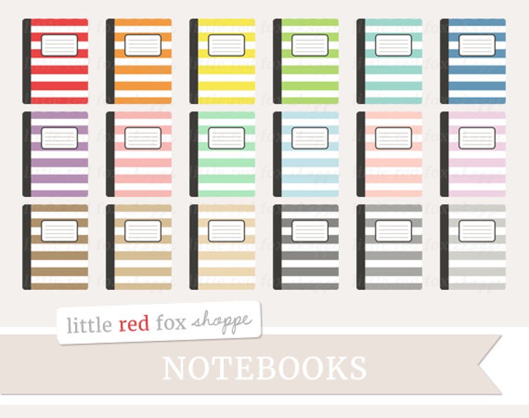 Notebook Clipart, Stripe Journal Clip Art Composition Office Supplies ...