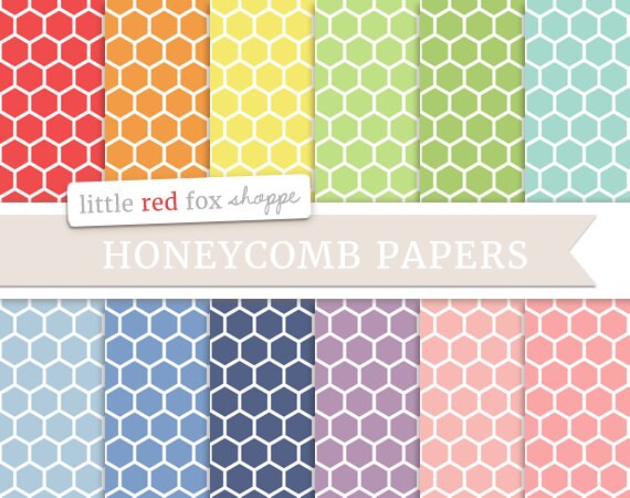 Honeycomb Digital Papers Rainbow Scrapbooking Background | Etsy