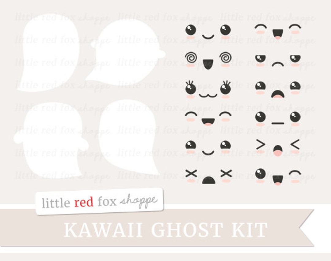 Kawaii Ghost Kit Clipart, Halloween Clip Art Expression Happy Sad Cute ...