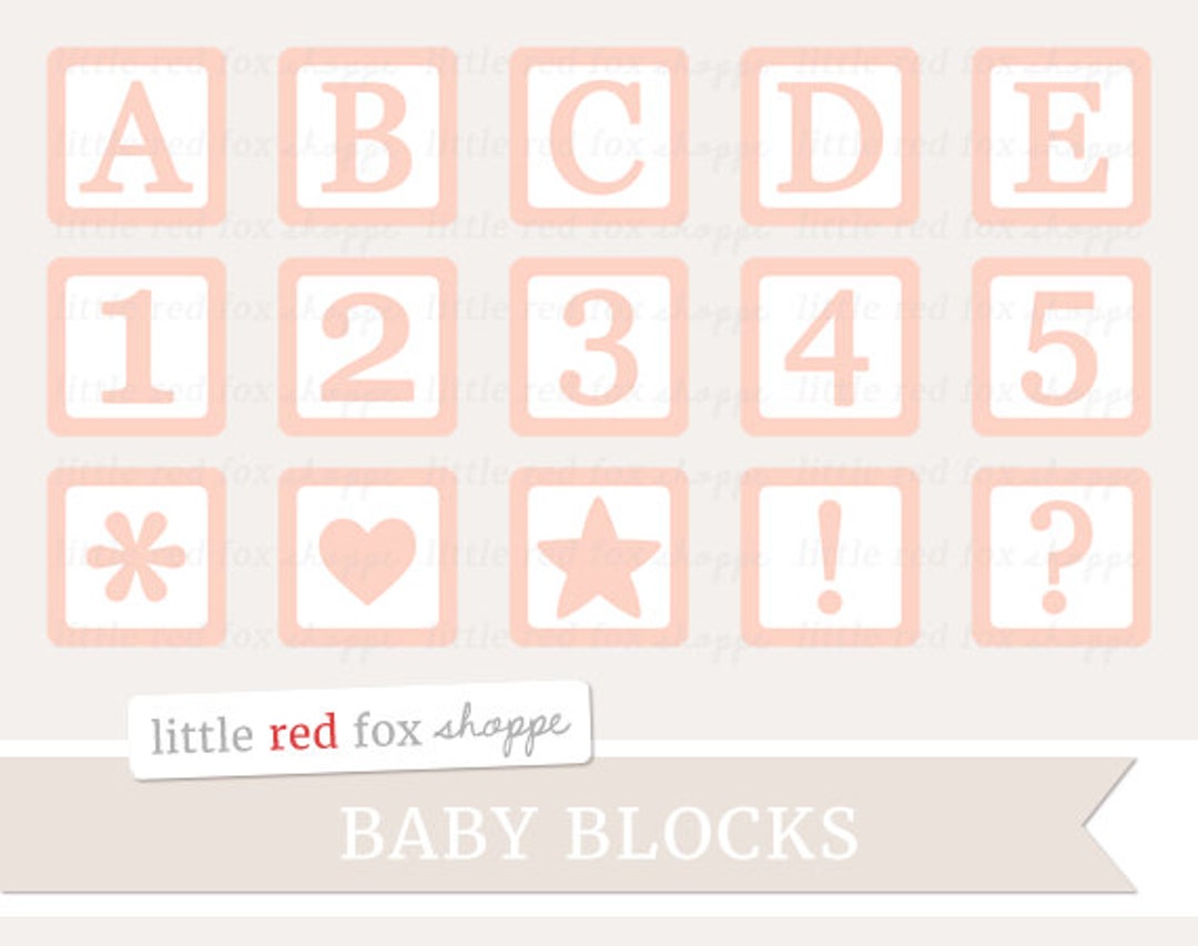 Baby Blocks Clipart, Pink Nursery Digital Clip Art Block Letter Number ...