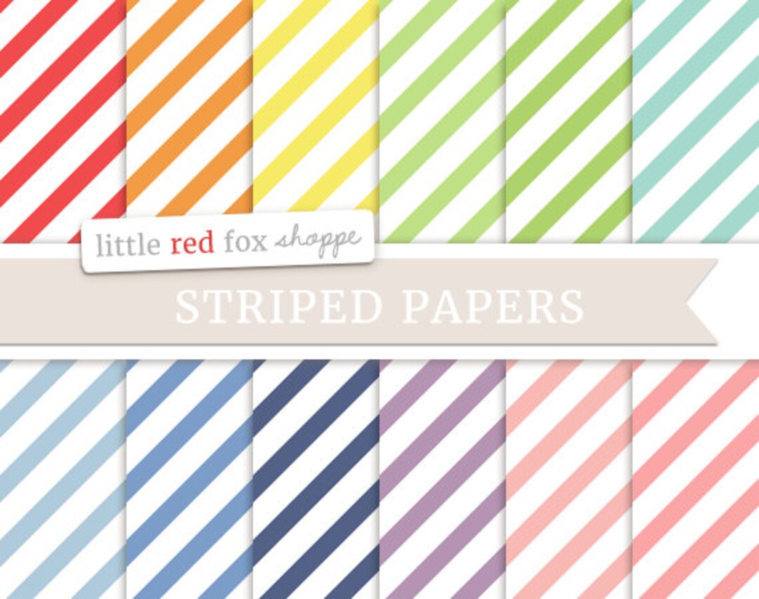 Diagonal Striped Digital Papers, Rainbow Scrapbooking Backgrounds ...