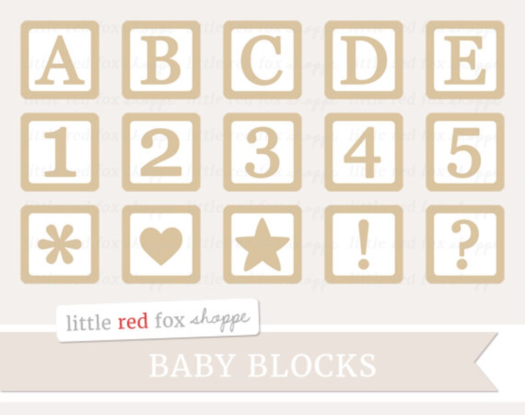 Baby Blocks Clipart, Brown Nursery Digital Clip Art Block Letter Number ...
