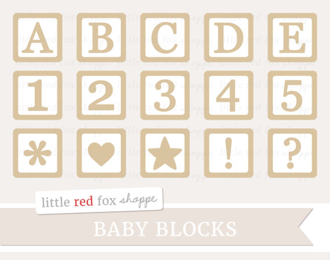 Baby Blocks Clipart, Brown Nursery Digital Clip Art Block Letter Number ...