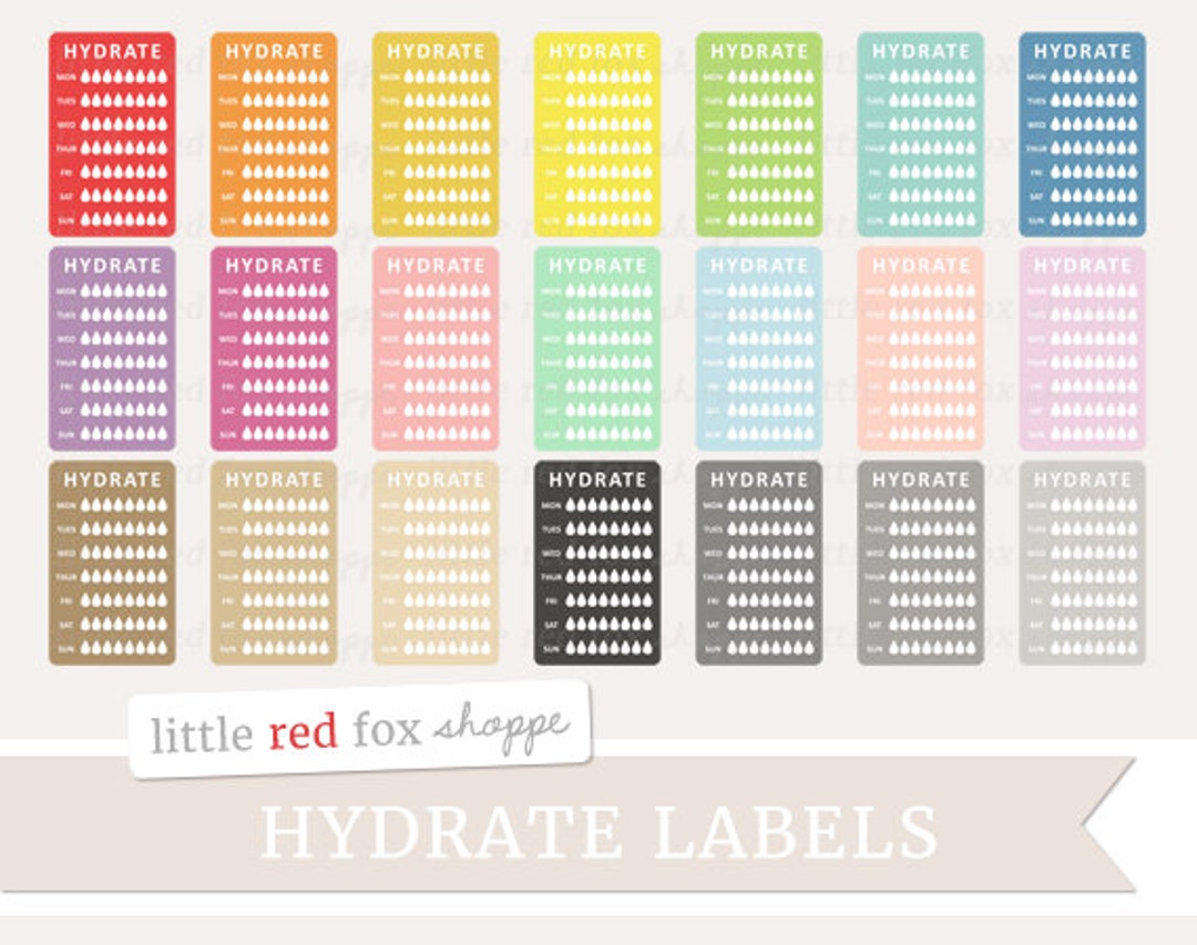 Hydration Clipart Weekly Hydrate Labels Clip Art Erin Condren - Etsy