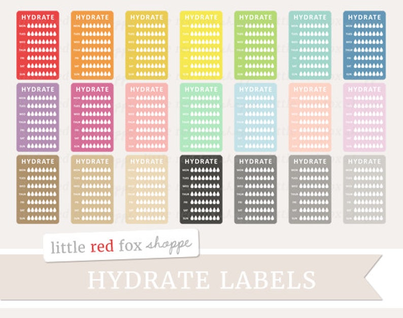 Hydration Clipart Weekly Hydrate Labels Clip Art Erin Condren - Etsy