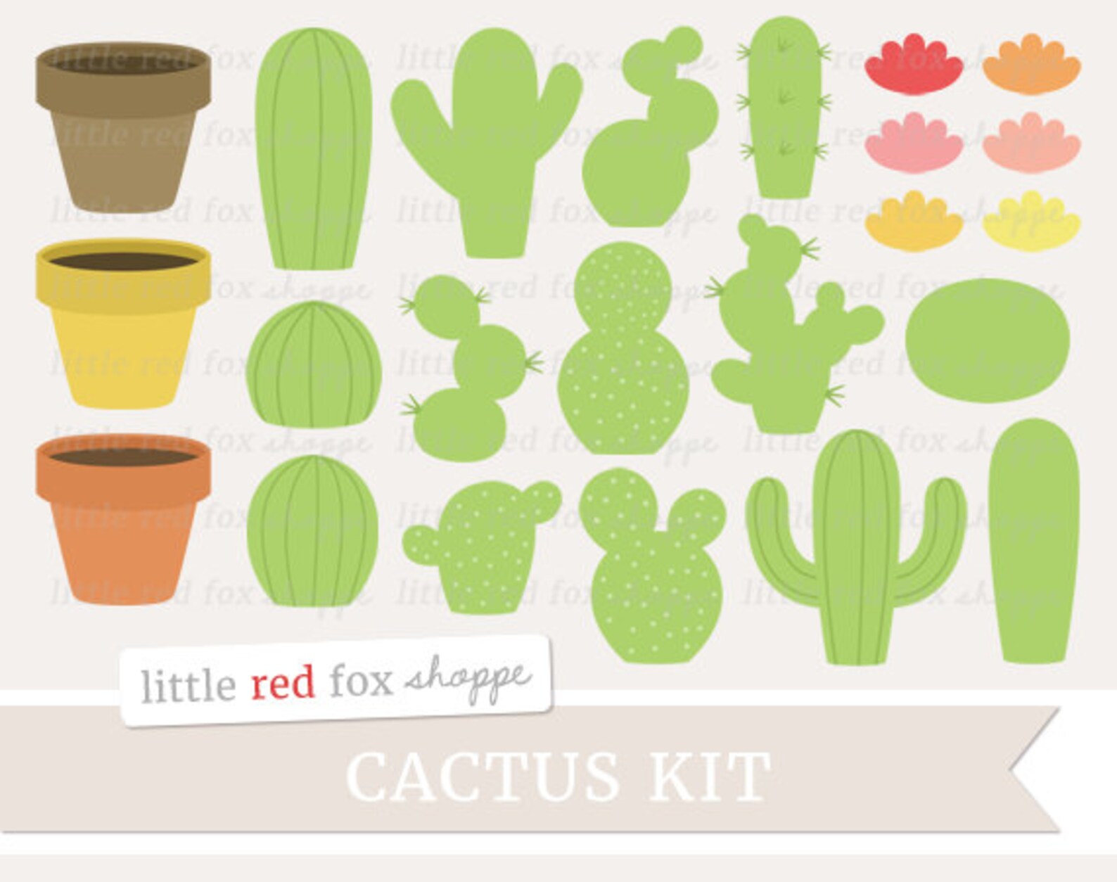 Cactus Kit Clipart Potted Plant Clip Art Nature Desert Plant | Etsy
