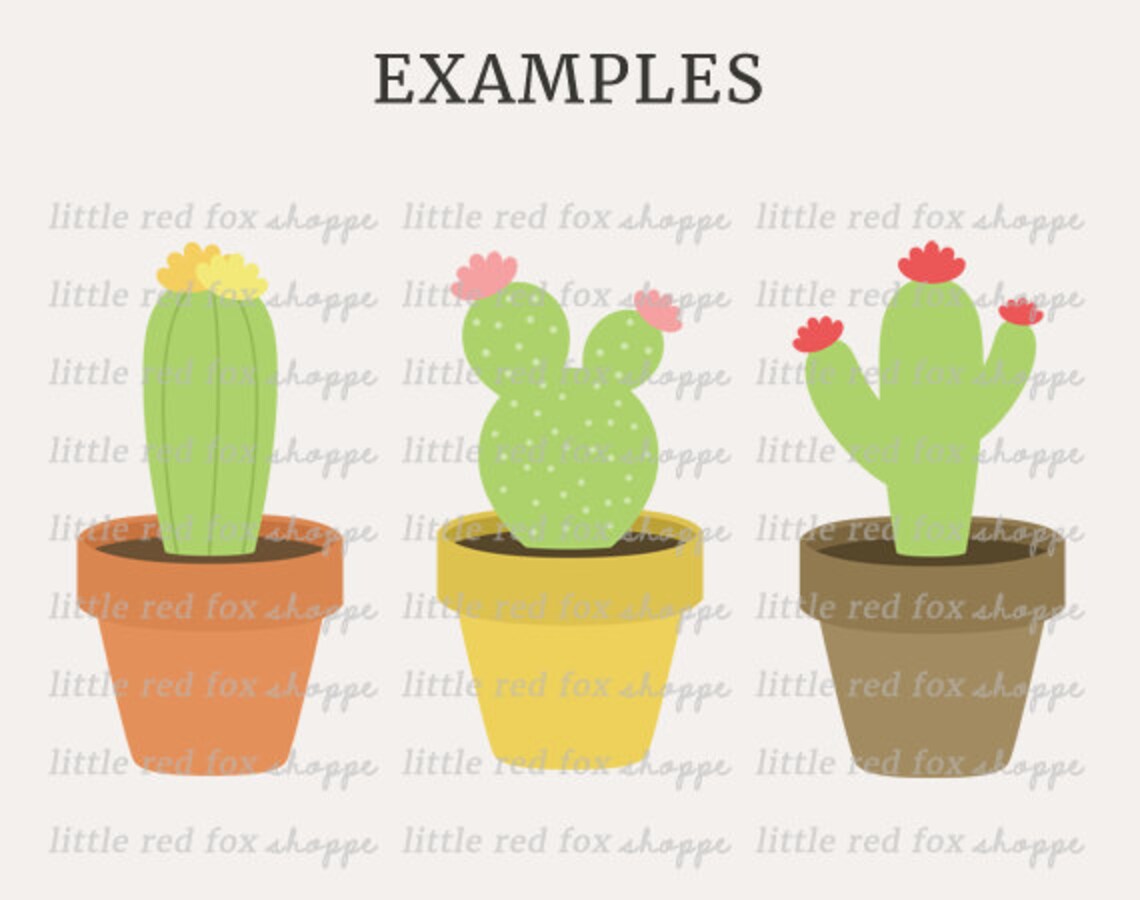 Cactus Kit Clipart Potted Plant Clip Art Nature Desert Plant | Etsy