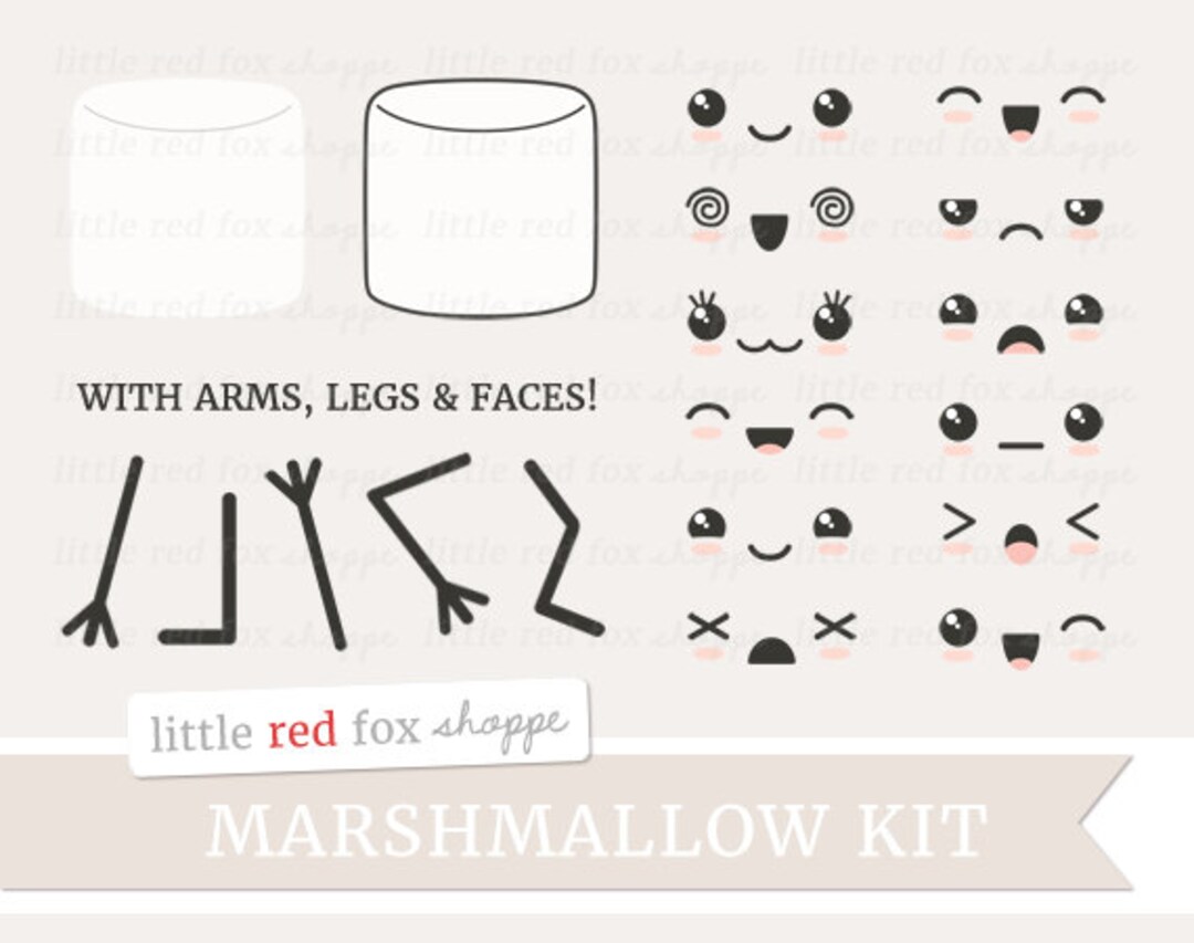 Kawaii Marshmallow Kit Clipart, Kawaii Clip Art Expression Happy Sad ...