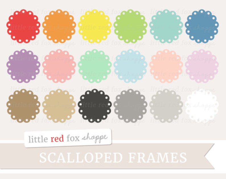 Scalloped Circle Frames Clipart Floral Frame Clip Art Labels | Etsy