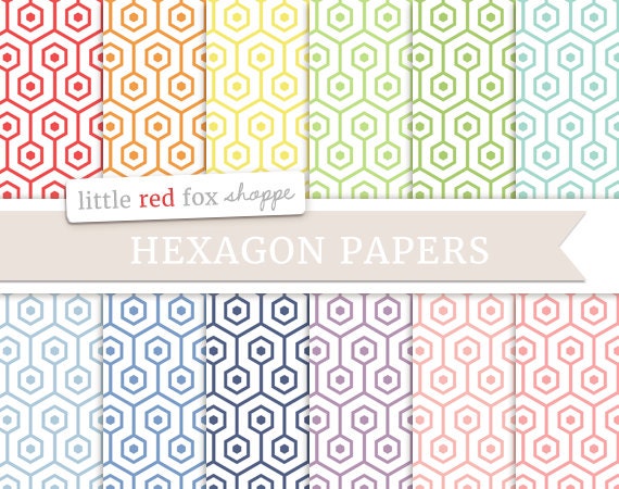 Hexagon Digital Papers Rainbow Scrapbooking Background | Etsy