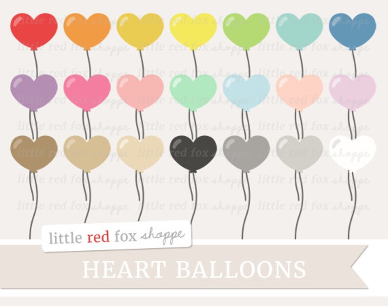 Heart Balloon Clipart Valentines Clip Art Birthday Party | Etsy