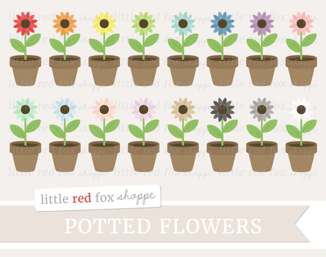 Potted Flower Clipart Flower Clip Art Spring Clipart Garden | Etsy