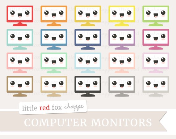 Kawaii Computer Monitor Clipart Computer Screen Clip Art | Etsy