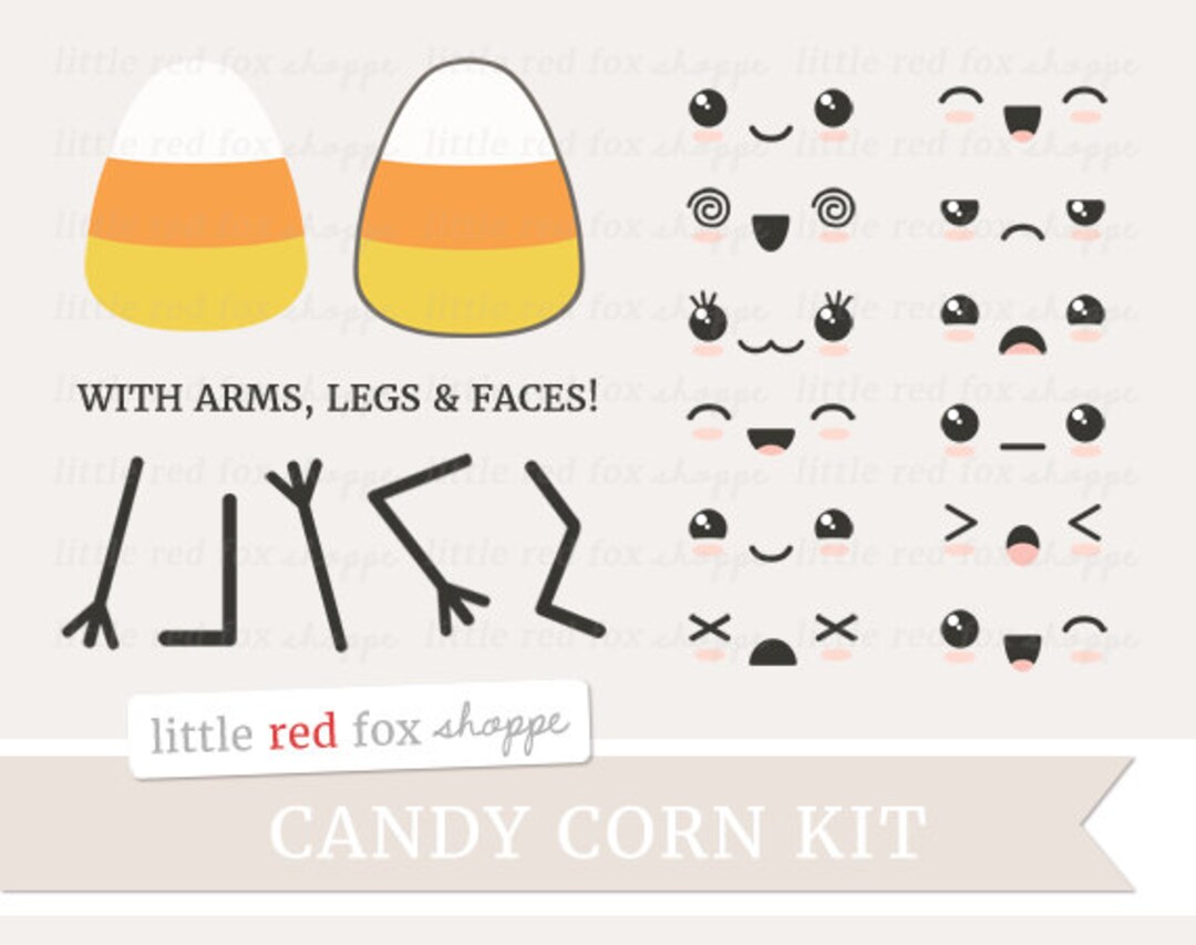 Kawaii Candy Corn Kit Clipart, Halloween Clip Art Expression Happy Sad ...
