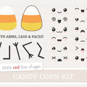 Kawaii Candy Corn Kit Clipart, Halloween Clip Art Expression Happy Sad ...