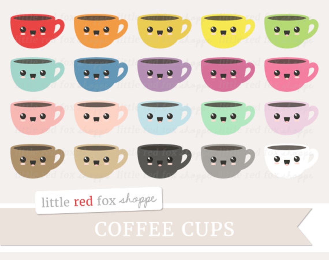 Kawaii Coffee Cup Clipart Tea Cup Clip Art Teacup Latte - Etsy Canada