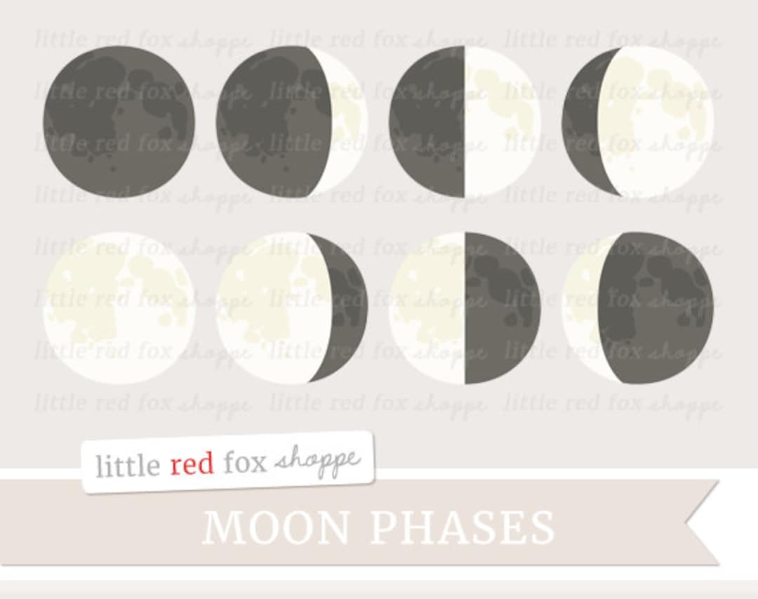 Moon Phase Clipart, Space Clip Art, Crescent Moon Clipart, Full Moon ...