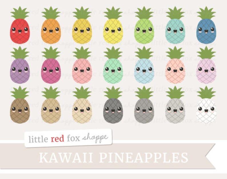 Kawaii Pineapple Clipart Fruit Clip Art Summer Clipart - Etsy