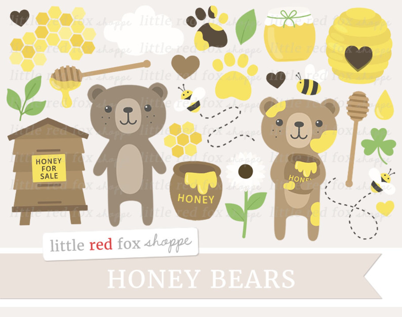 Honey Bears Clipart Honey Clip Art Beehive Clipart Bear - Etsy